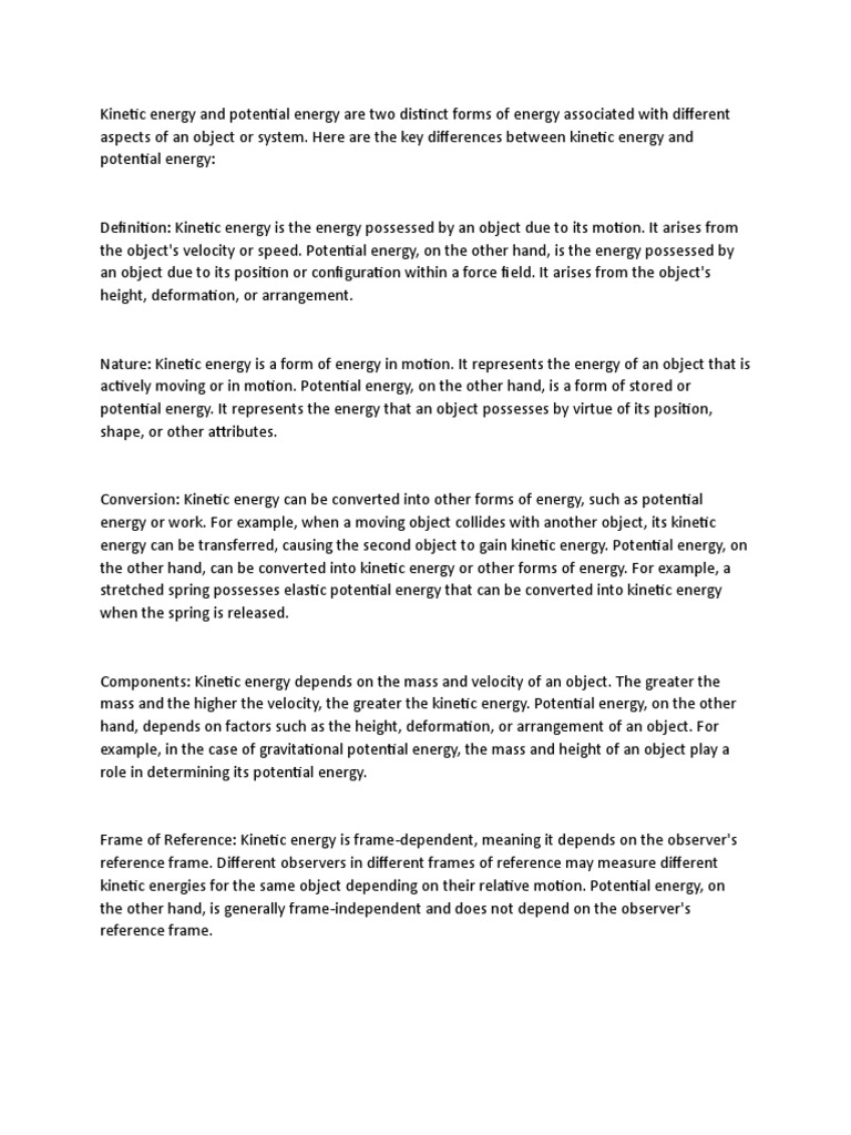 Difference Between Kinetic and Potential Energy | PDF