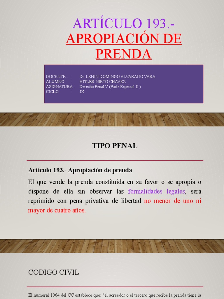 Apropiación de Prenda: Artículo 193 CP | PDF | Derecho penal ...