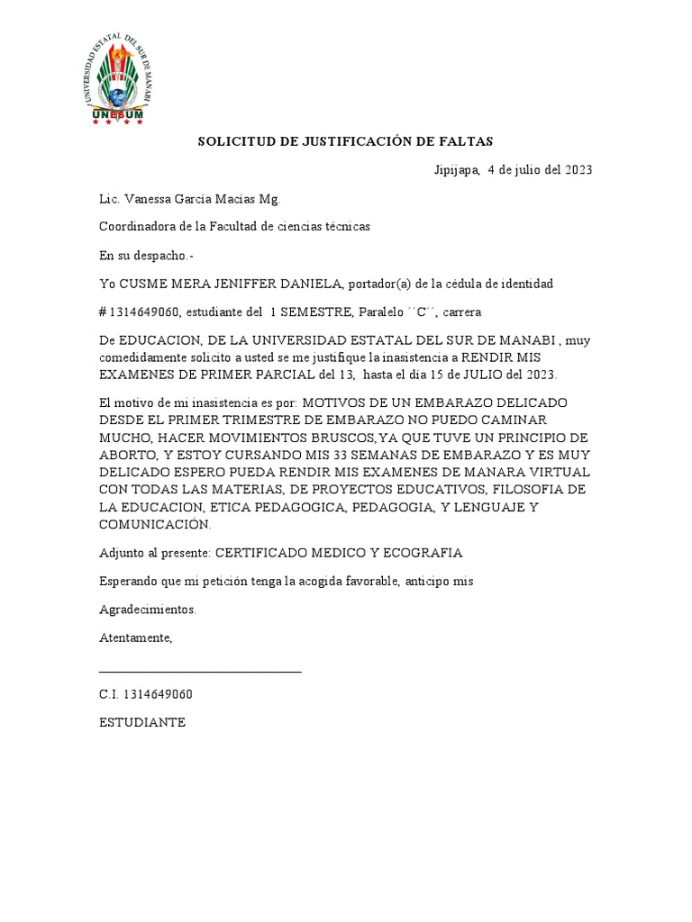 Solicitud de Justificación de Faltas | PDF