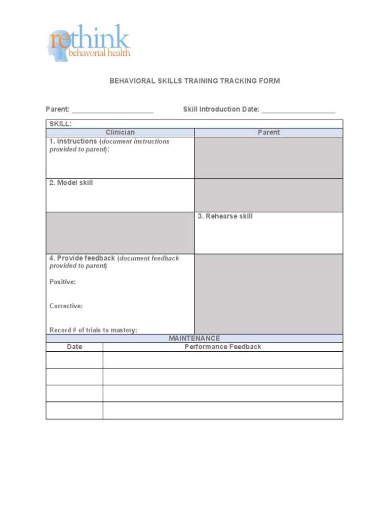 Behavioral Skills Training Tracking Form | PDF