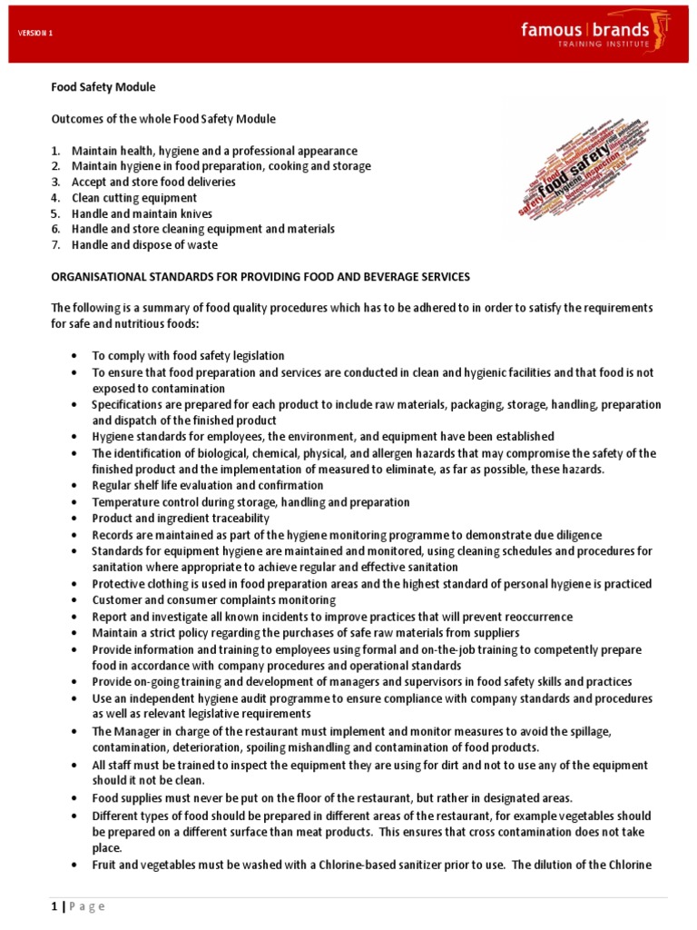 Food Safety Module - Workbook | PDF | Hygiene | Food Safety