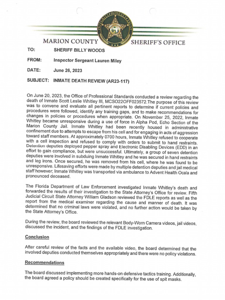 Administrative Review in Marion County Inmate Death | PDF