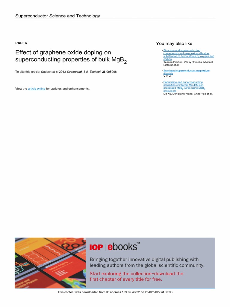 Effect Of Graphene Oxide Doping On Superconducting Properties Of Bulk Mgb2 Pdf Pdf