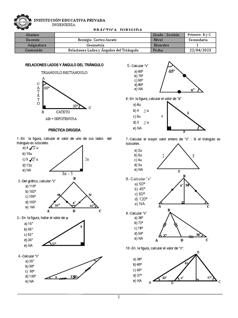1°.-Relaciones Lados y Ángulos Del Triángulo | PDF | Triángulo | Politopos