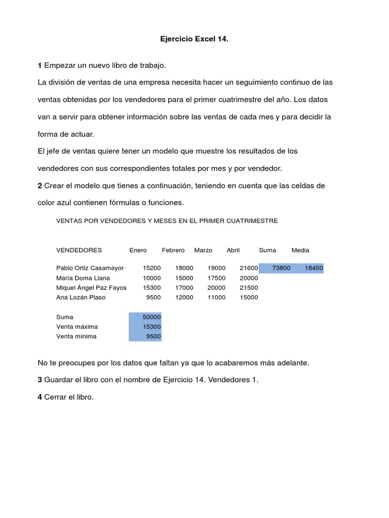 Ejercicio Excel. | PDF