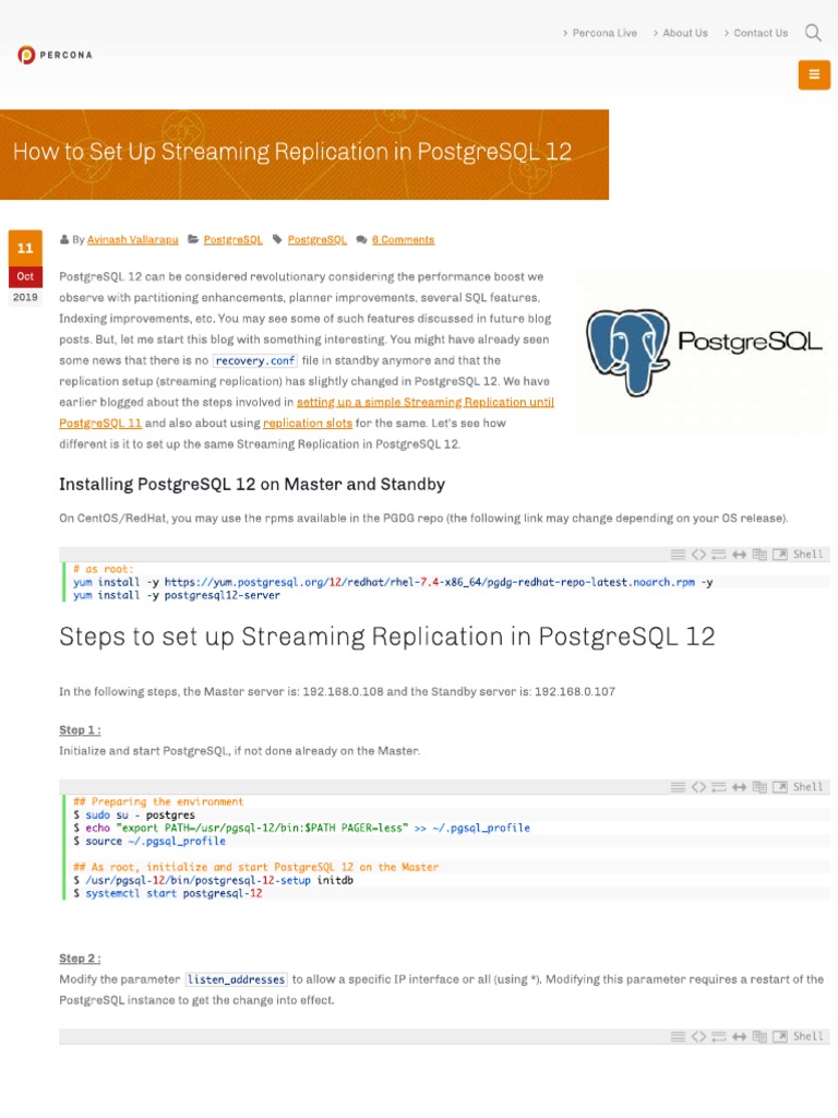 How To Set Up Streaming Replication in PostgreSQL 12 - Percona Database Performance Blog | PDF