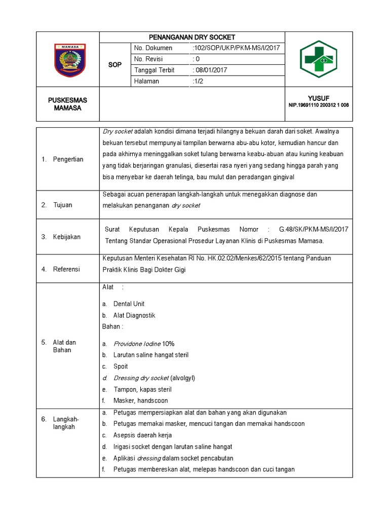 102 Sop Penanganan Dry Socket | PDF | Sains & Matematika