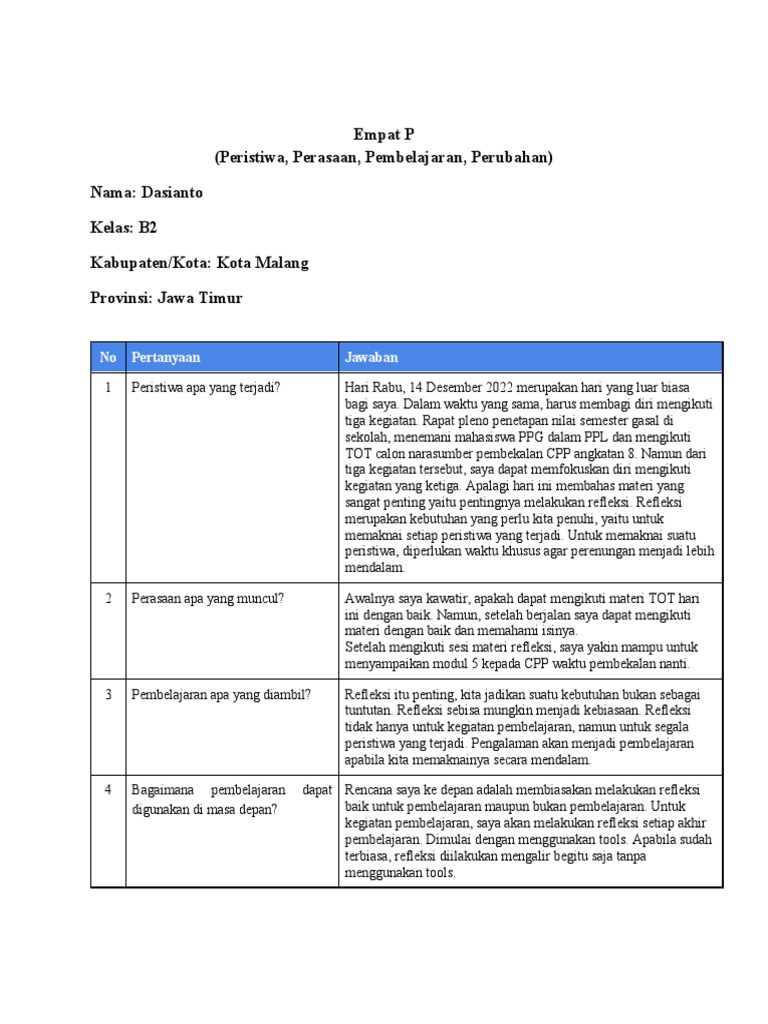 Refleksi Model 4P - Dasianto | PDF