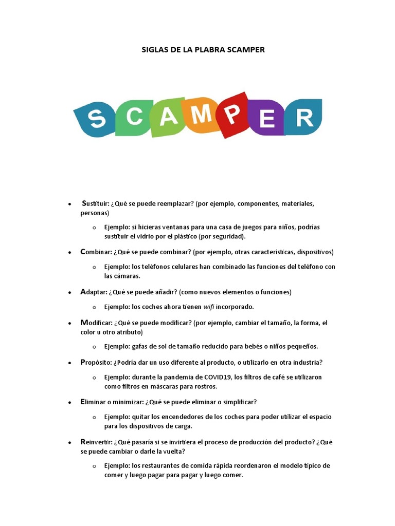 Siglas SCAMPER y su significado | PDF