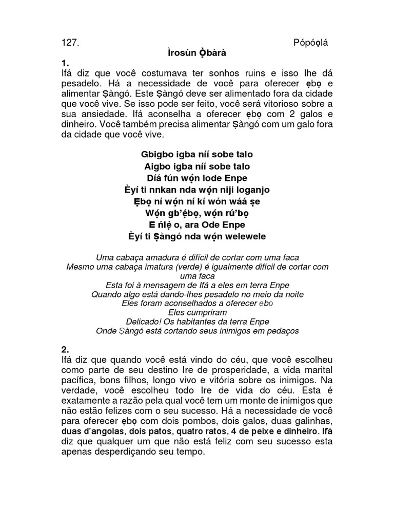 Irosun Obara: Conselhos de Ifá | PDF | Bode