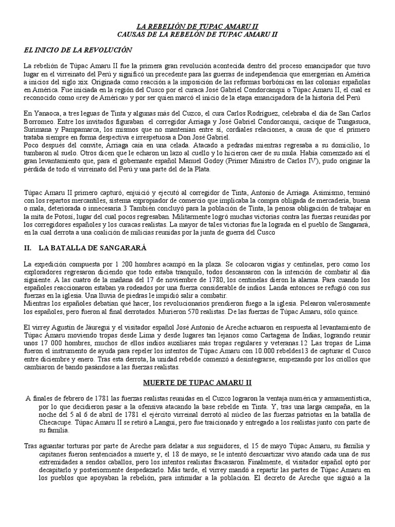 La Rebelión de Túpac Amaru II | PDF | Historia