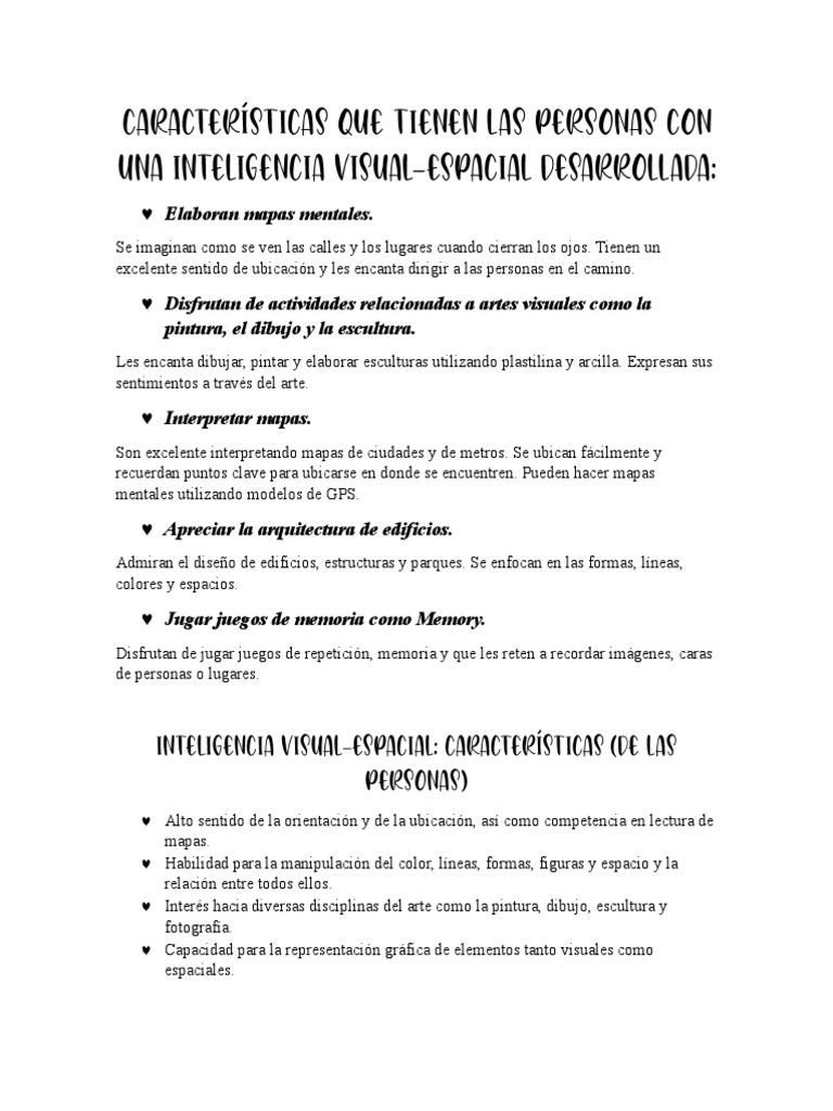 Características de La Inteligencia Visual Espacial | PDF | Dibujo | Mapa