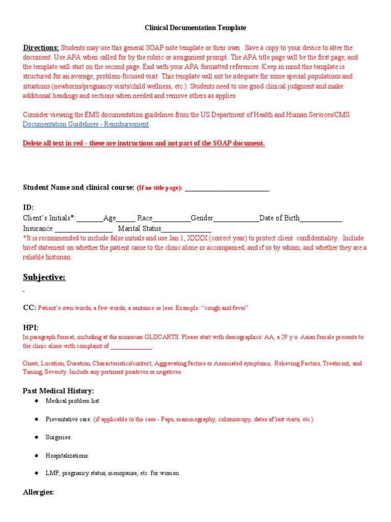 Sample SOAP Note Template (Clinical Documentation) | PDF