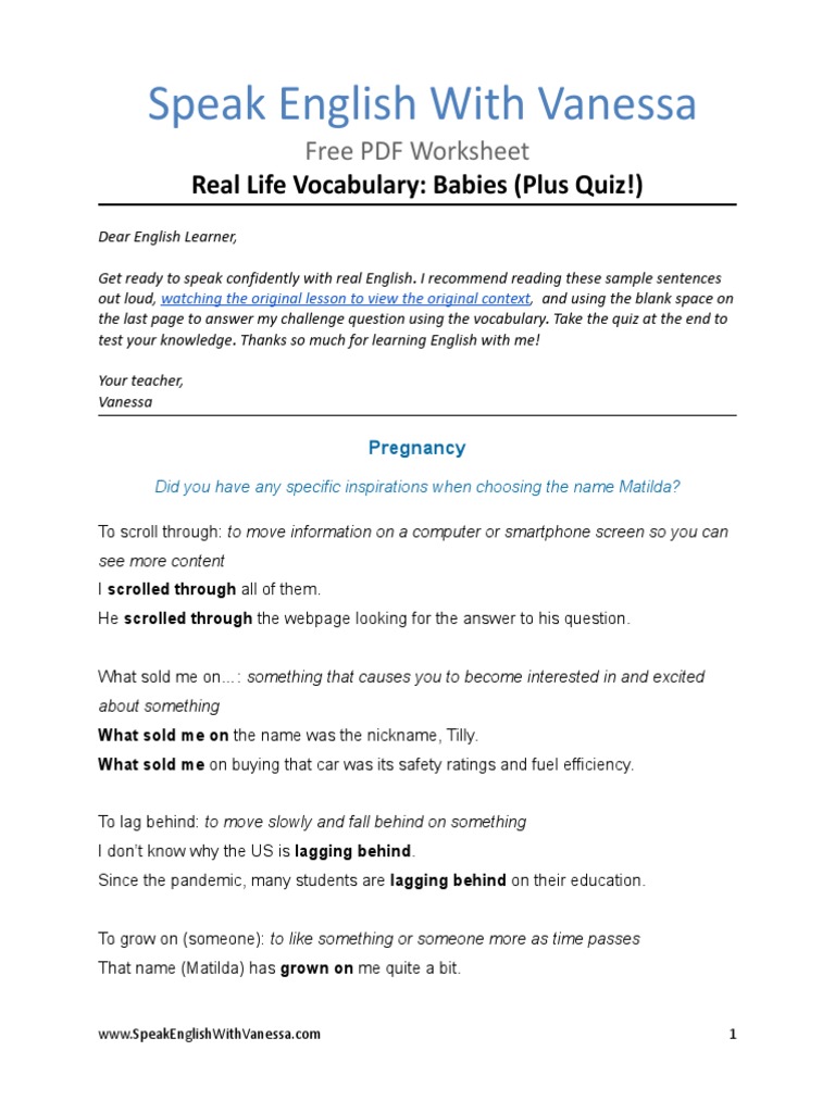 Real English Conversation - Babies + Quiz - Speak E | PDF