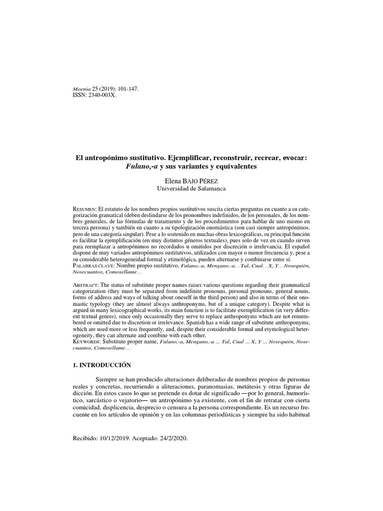 BAJO PÉREZ, Elena (2019) - El Antropónimo Sustitutivo | PDF