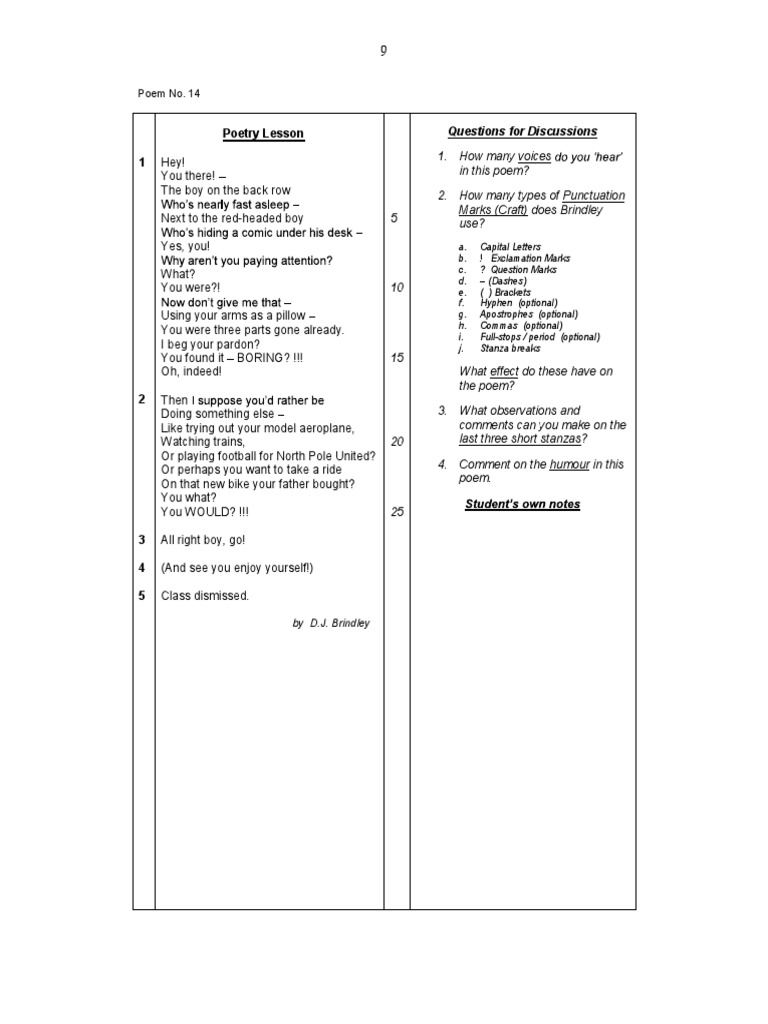 Poetry Lesson Poem | PDF