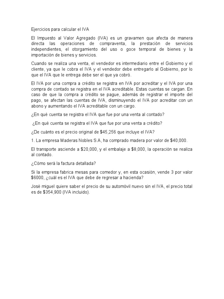 Ejercicios para Calcular El IVA | PDF