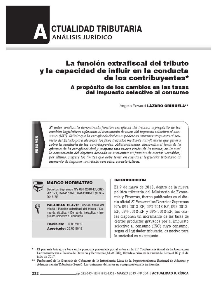 La Funcion Extrafiscal Del Tributo y La | PDF | Impuestos | Comportamiento