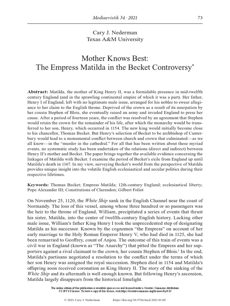 Empress Matilda's Role in Becket Conflict | PDF | History