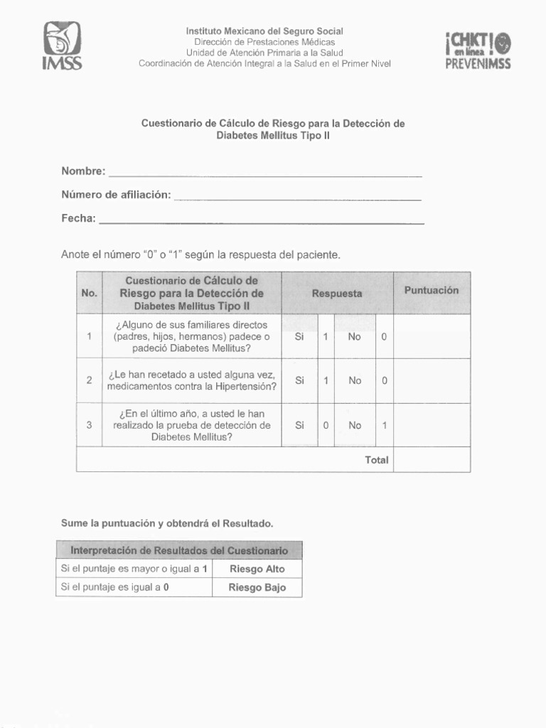CUESTIONARIO DE DM CHKT | PDF