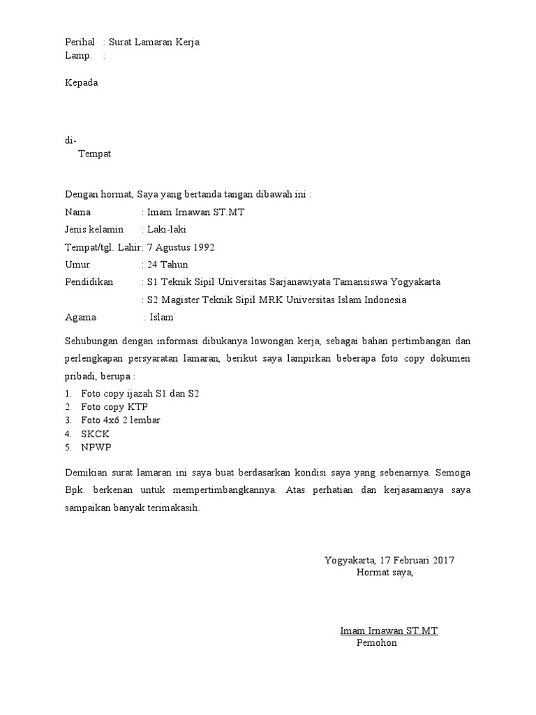 Surat Lamaran Kosong | PDF