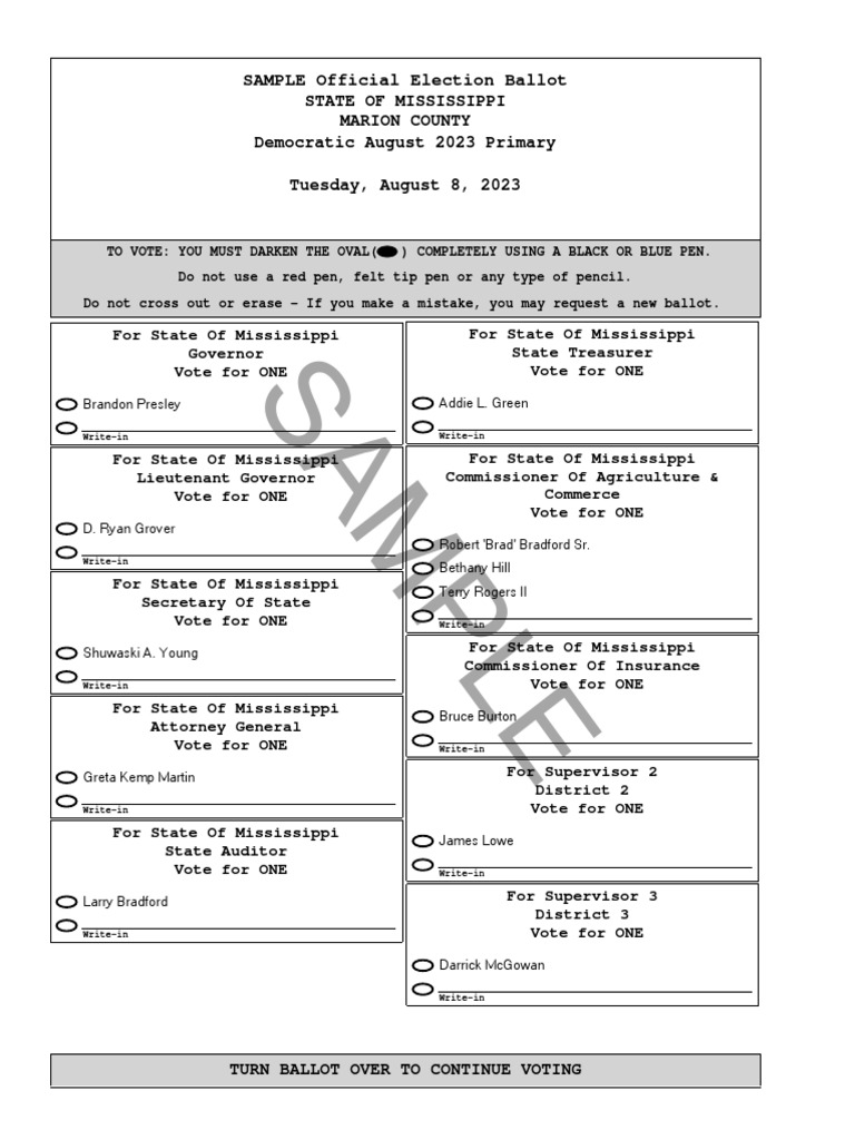 Marion County Democratic Ballot Sample | PDF | Political Events | The ...