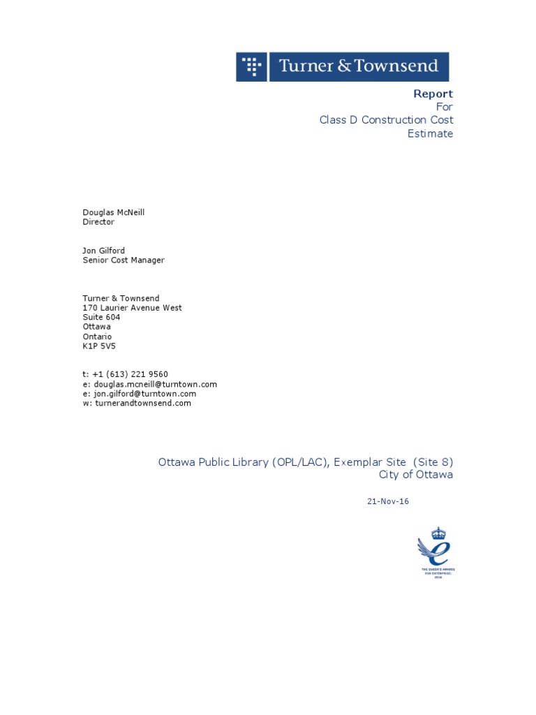 Doc 10 Report for Class D Construction Cost Estimate FINAL s | PDF