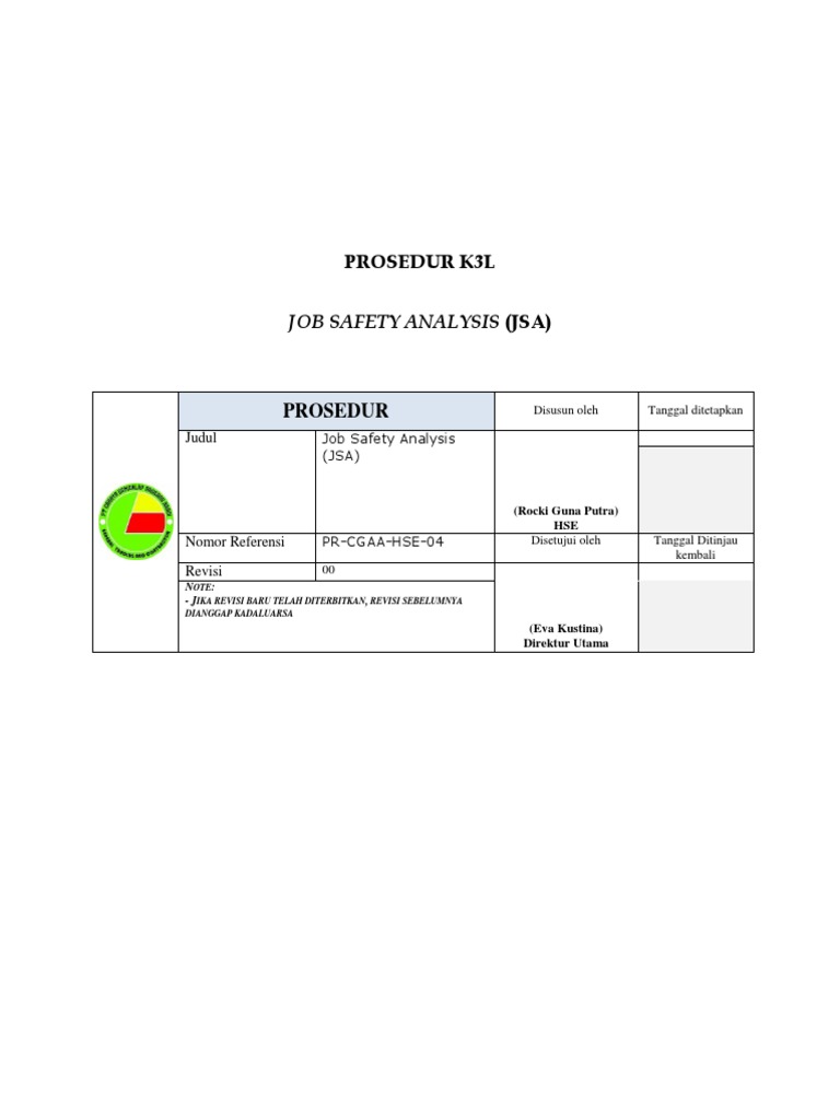 Prosedur Job Safety Analysis (JSA) K3L | PDF | Teknologi & Rekayasa
