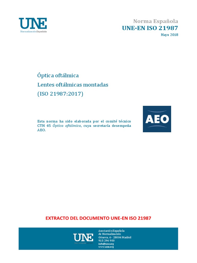 (Ex) Une-En Iso 21987 2018 | PDF | Óptica | Lentes