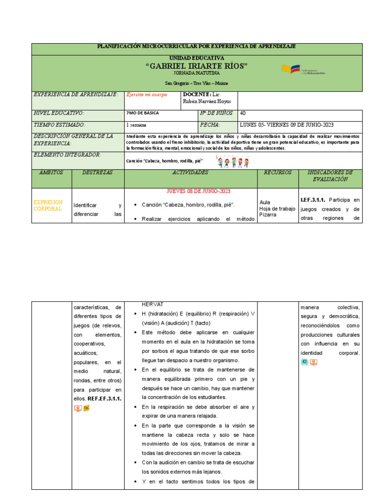 Planificación Microcurricular Por Experiencia de Aprendizaje Ruben ... Planificación Microcurricular Por Experiencia de Aprendizaje Ruben ...