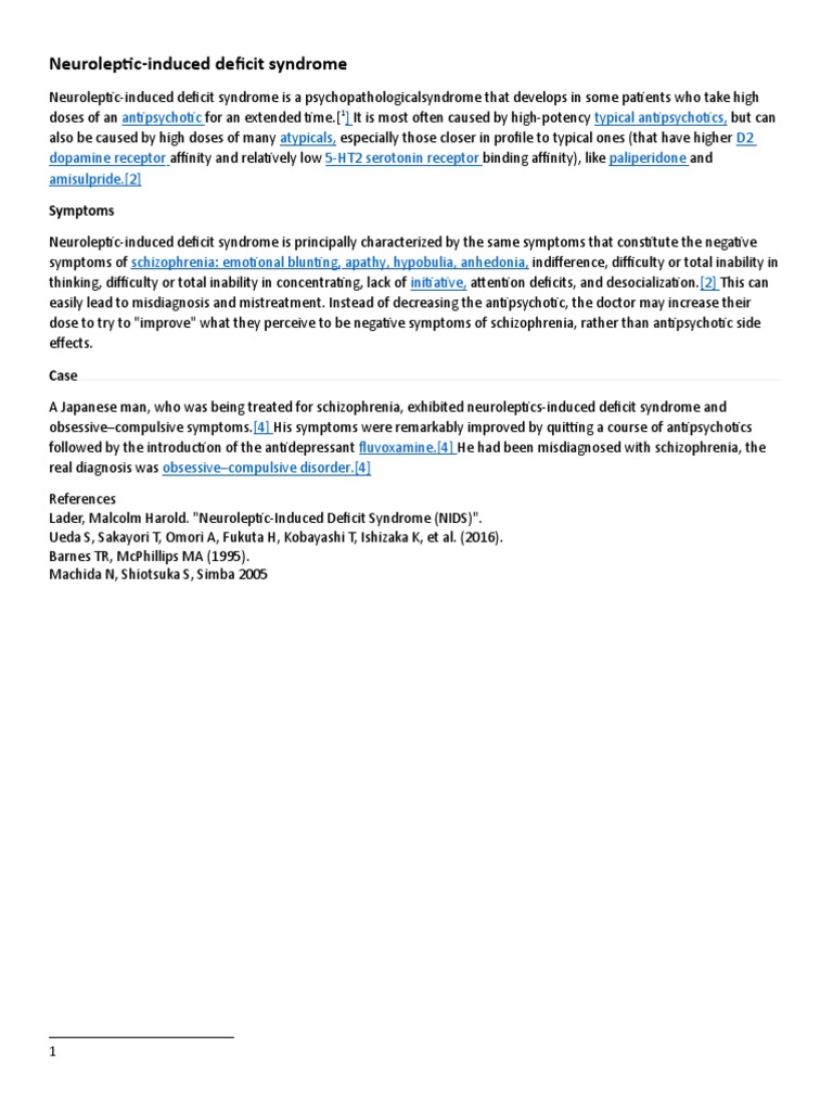 Neuroleptic-Induced Deficit Syndrome | PDF