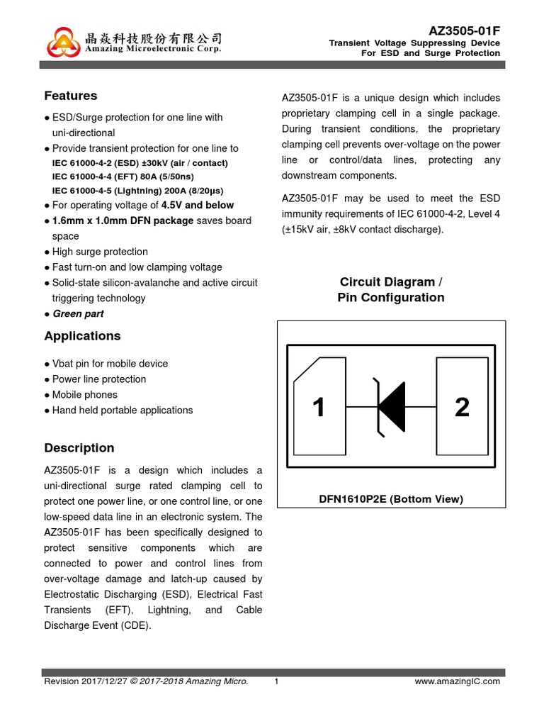 1.6mm X 1.0mm DFN Package Saves Board: Transient Voltage Suppressing ...