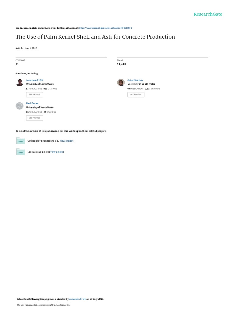 The Use of Palm Kernel Shell and Ash For Concrete Production | PDF ...