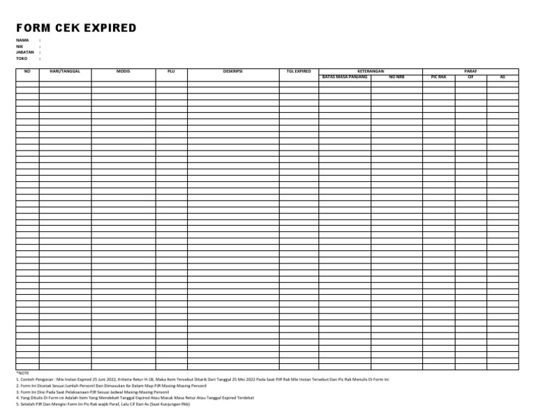 Form Cek Expired | PDF
