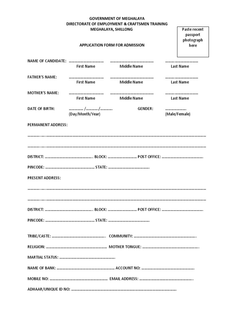 Admission Form Iti | PDF | Government And Personhood