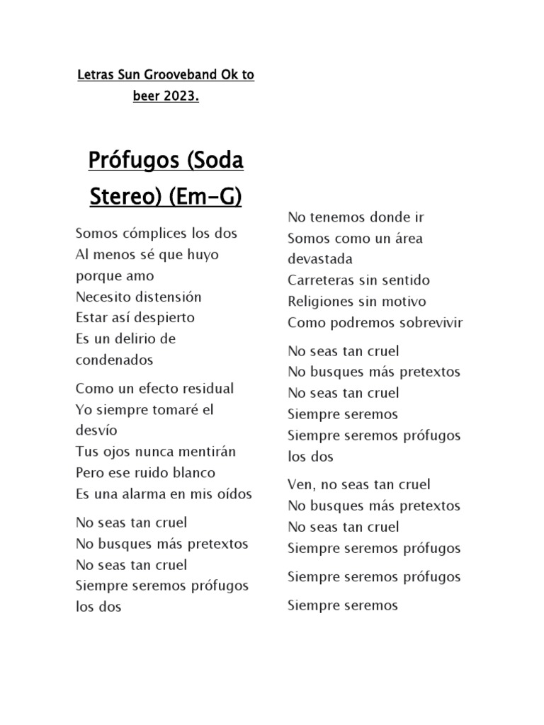 Letras Sun Grooveband Junio 2023 | PDF | Amor