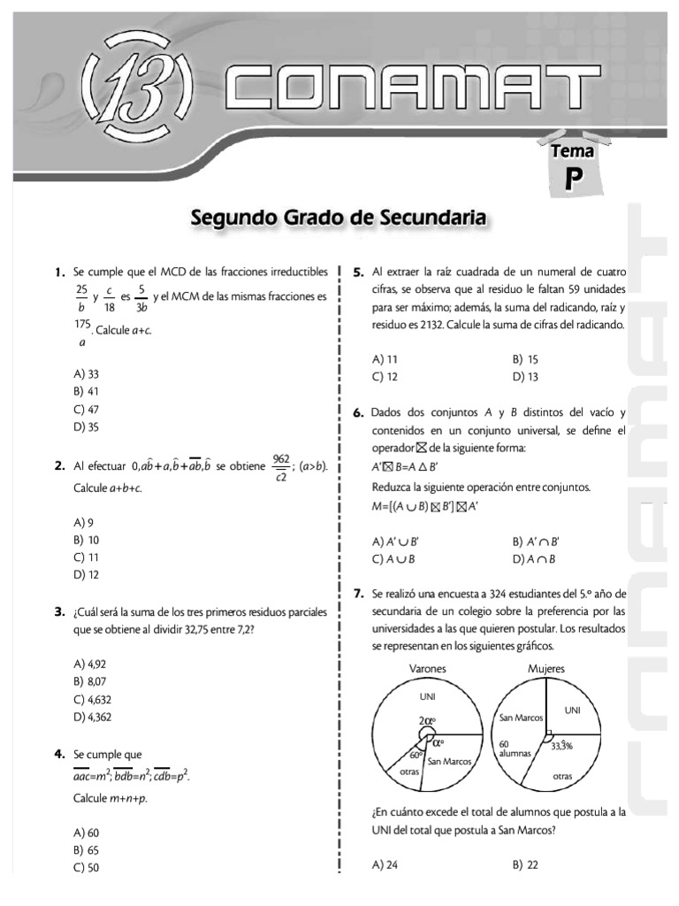 Concurso Matemático Secundaria | PDF | Aritmética | Álgebra