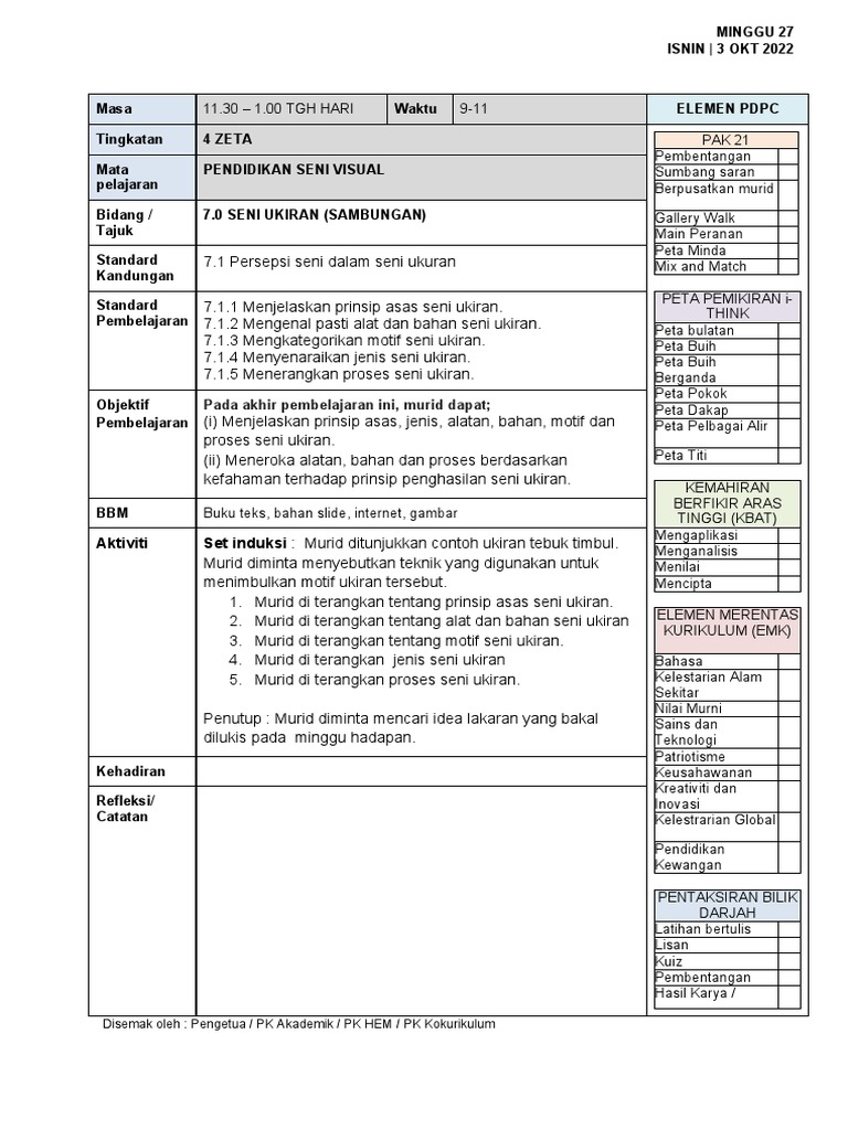 RPH Pendidikan Seni Visual | PDF