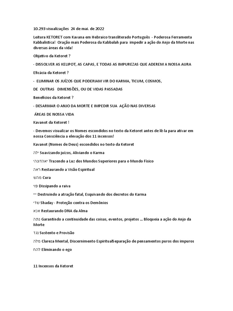 Oraçao Ketoret | Download grátis PDF | Teologia | Crença e doutrina ...