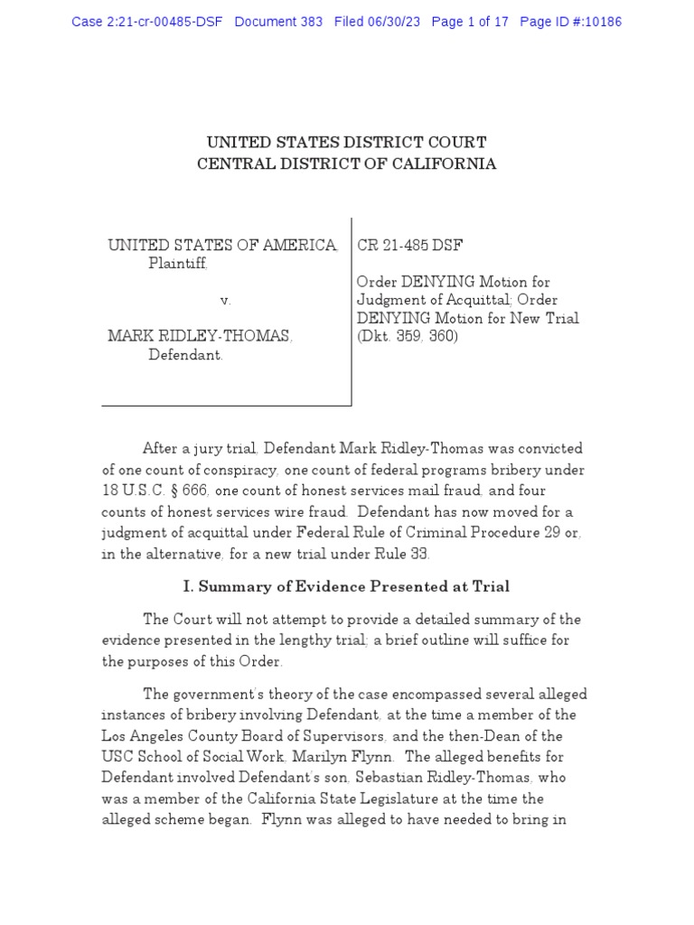 Judge's Order Denying Both Motions by Attorneys For Dr. Mark Ridley ...