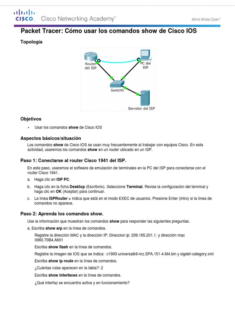 8.4.1.3 Packet Tracer - Using The Cisco IOS Show Commands | PDF