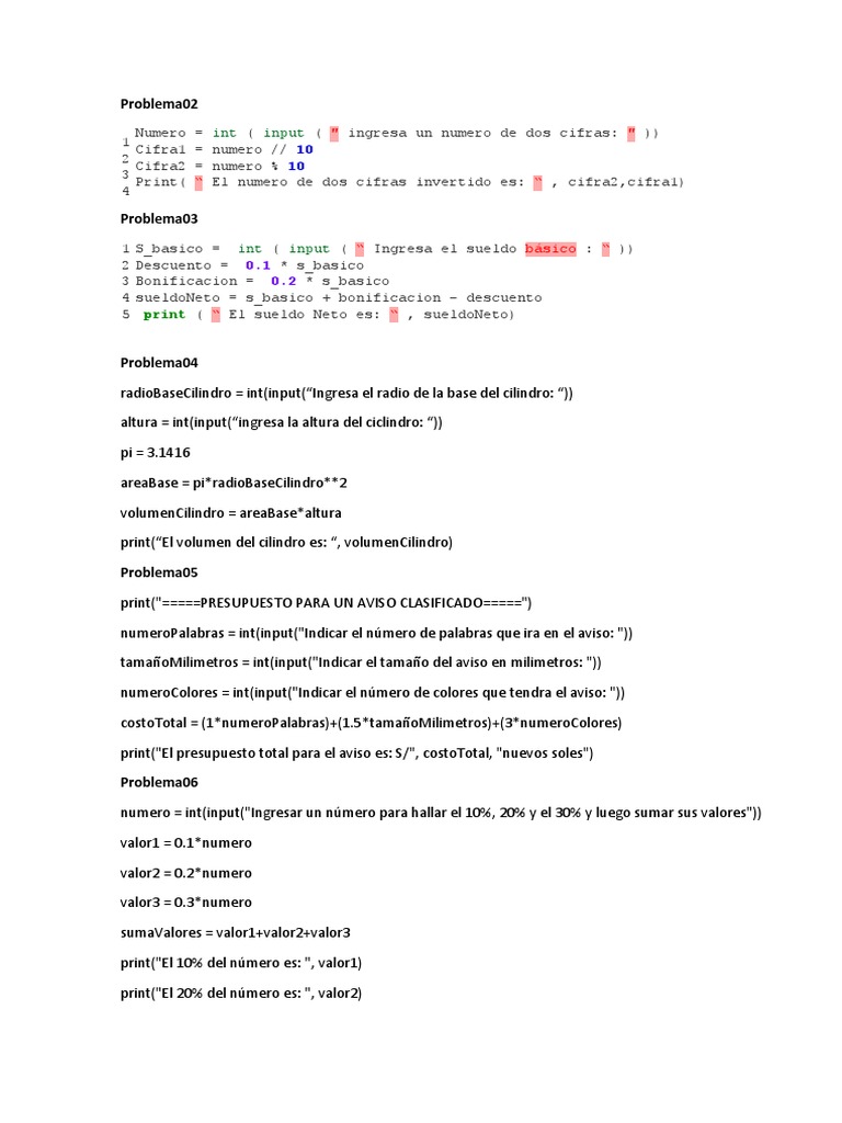 Resolucion de Los Ejercicios en Python | PDF