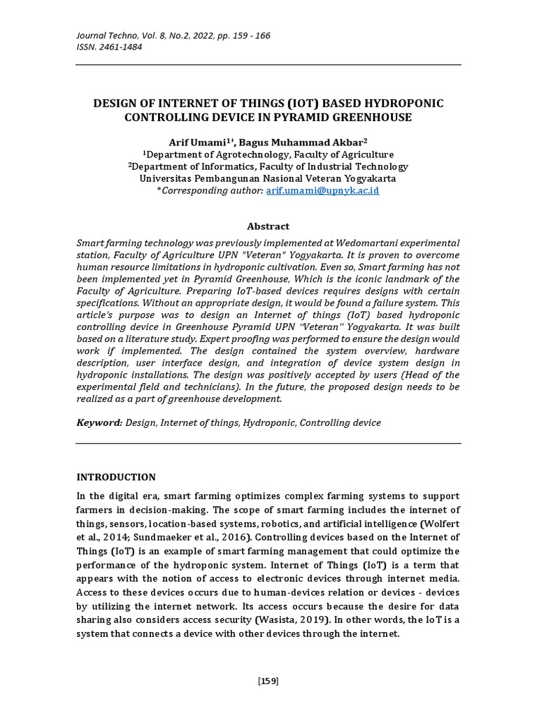 Design of Internet of Things (IoT) Based Hydroponic Controlling Device in Pyramid Greenhouse ...