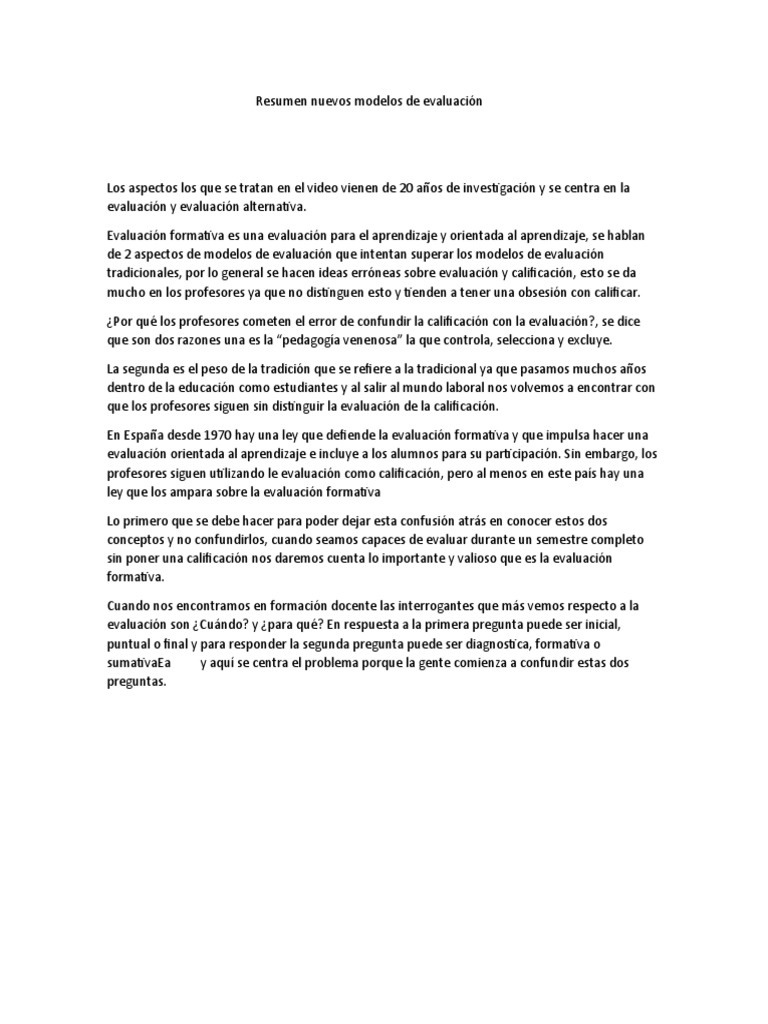 Resumen nuevos modelos de evaluación | PDF