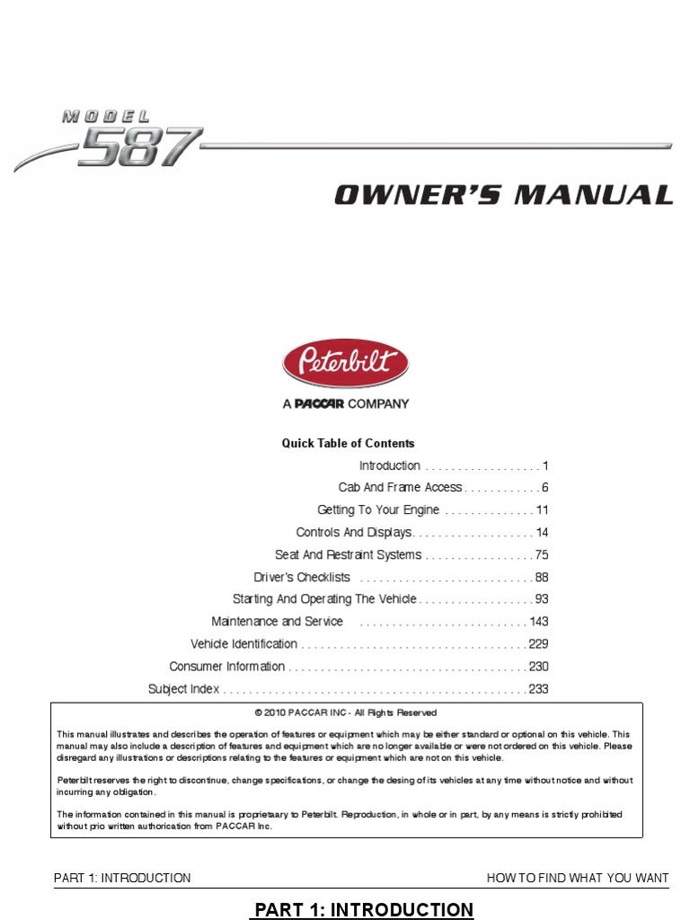Peterbilt Model 587 Supplemental Manuals Operators Manual | PDF ...