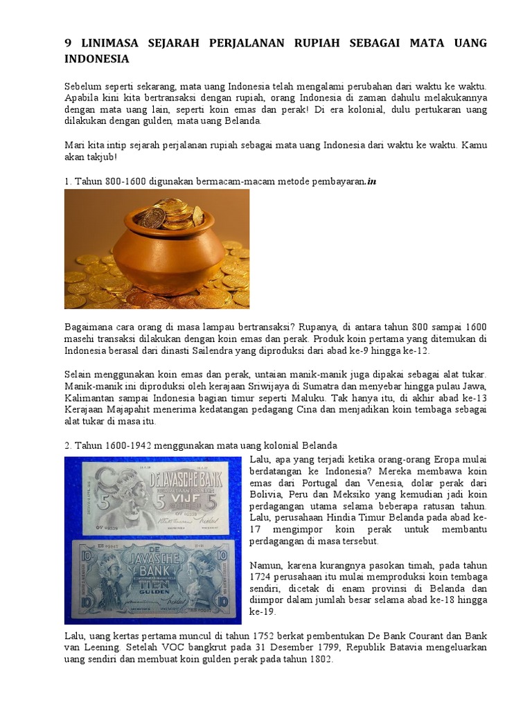 9 Linimasa Sejarah Perjalanan Rupiah Sebagai Mata Uang Indonesia Pdf