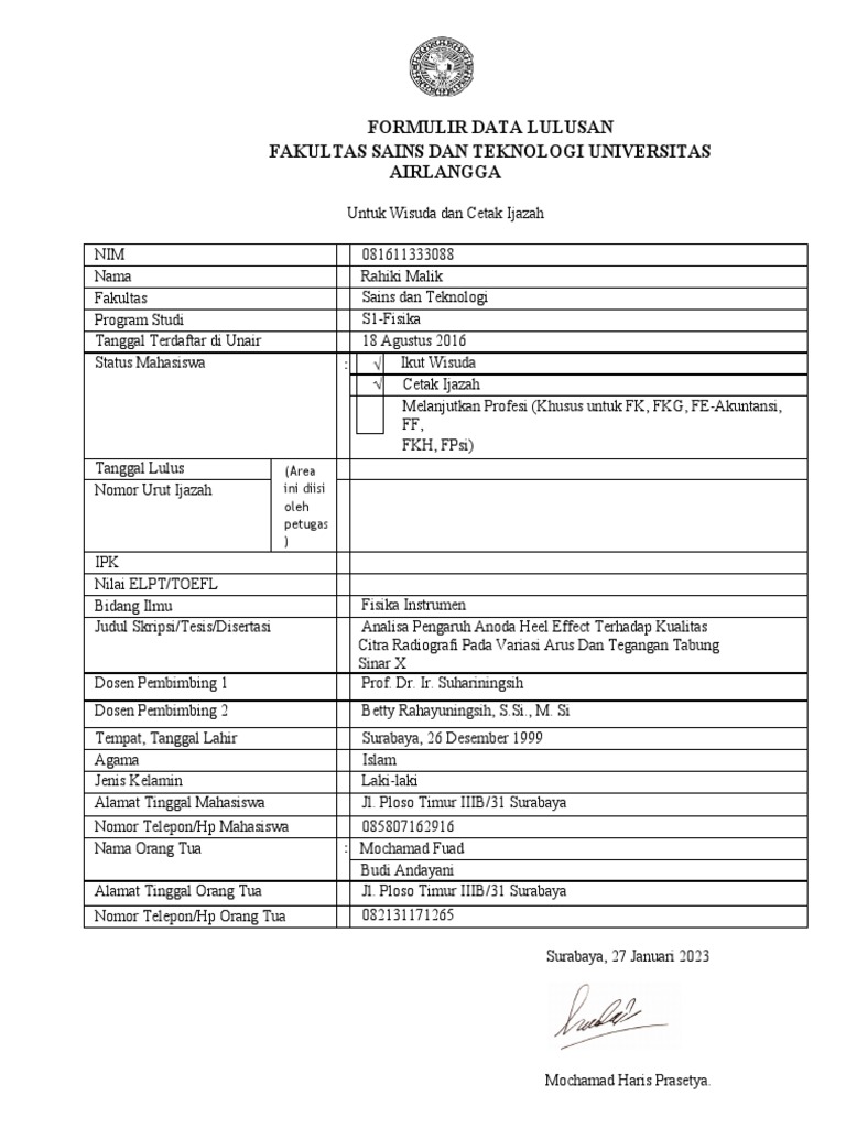 Melani Yulia Sianggi - Formulir Data Lulusan | PDF