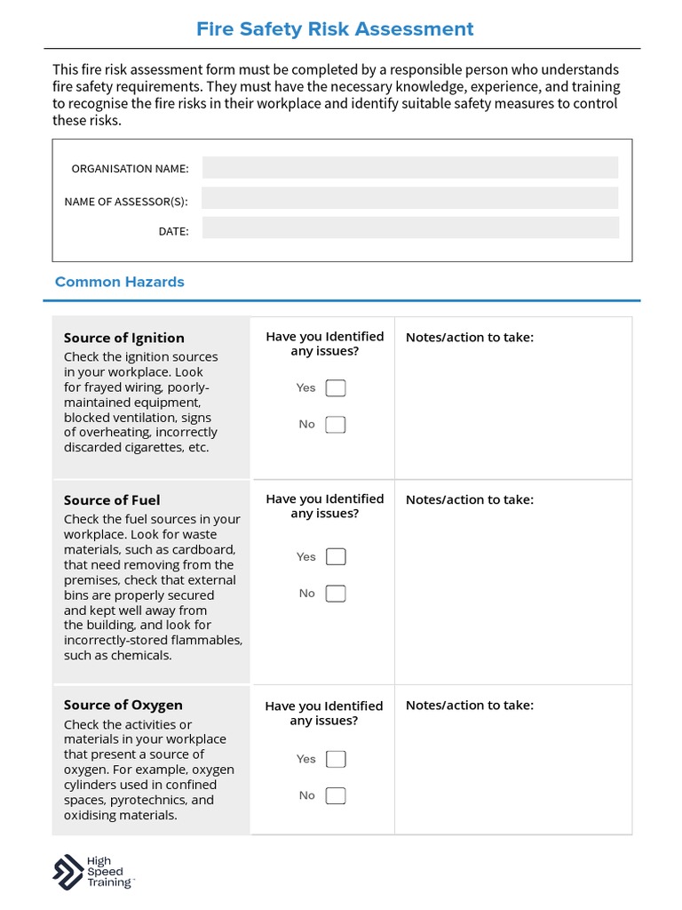 Fire Risk Assessment Template High Speed Training | PDF | Fire Safety ...