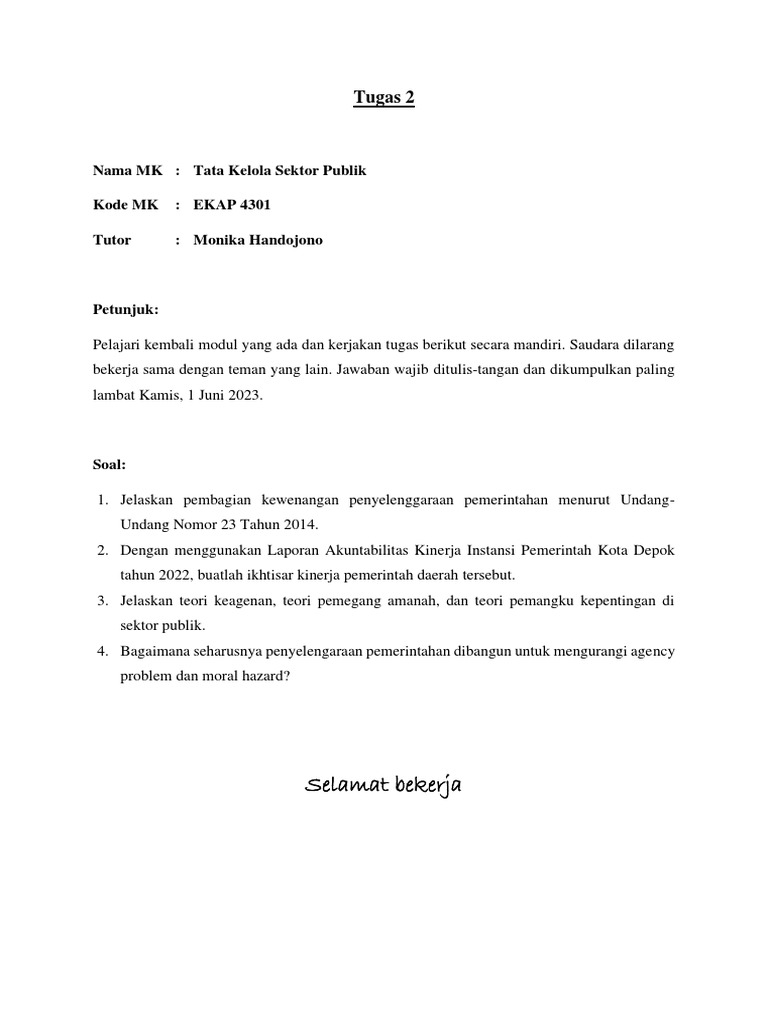 Tugas Tata Kelola Sektor Publik | PDF