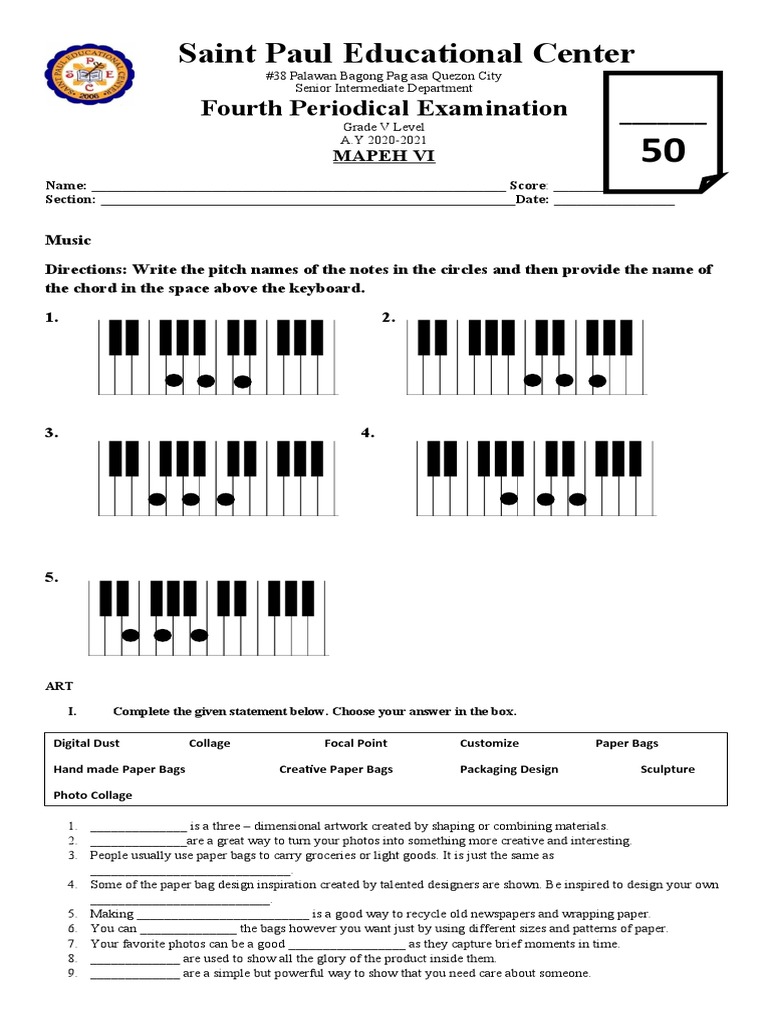 MAPEH 6 PERIODICAL EXAMINATION SPEC | PDF | Paper